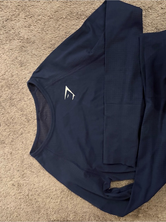 Gymshark | Tops | Gymshark Navy Athletic Long Sleeve Top With White ...